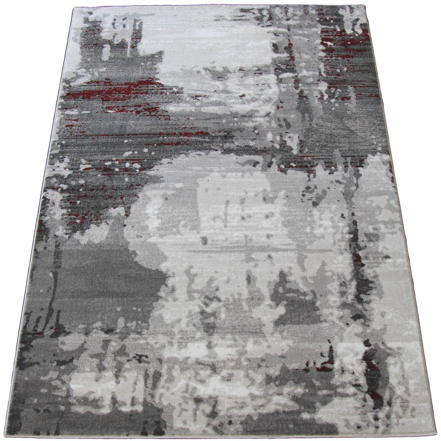 Abstract Gray Rug with Red Stripes - Red Abstract Rug