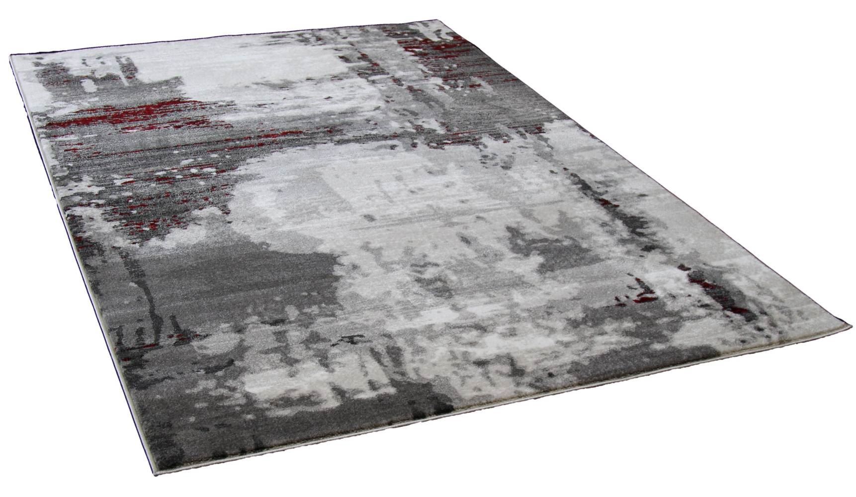 Abstract Gray Rug with Red Stripes - Red Abstract Rug