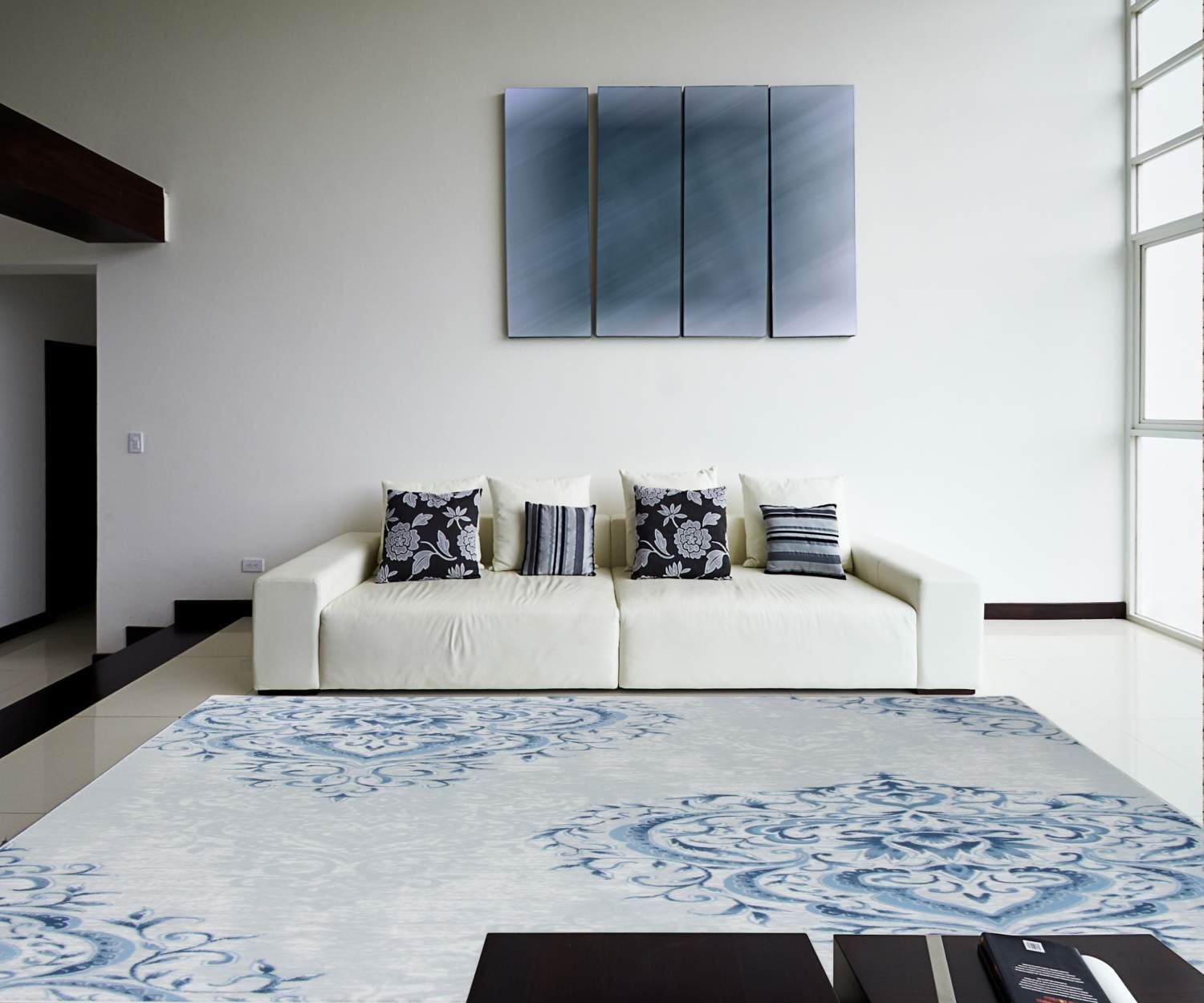 Damask Tonal Blue Rug - Transitional Blue Rugs on Sale