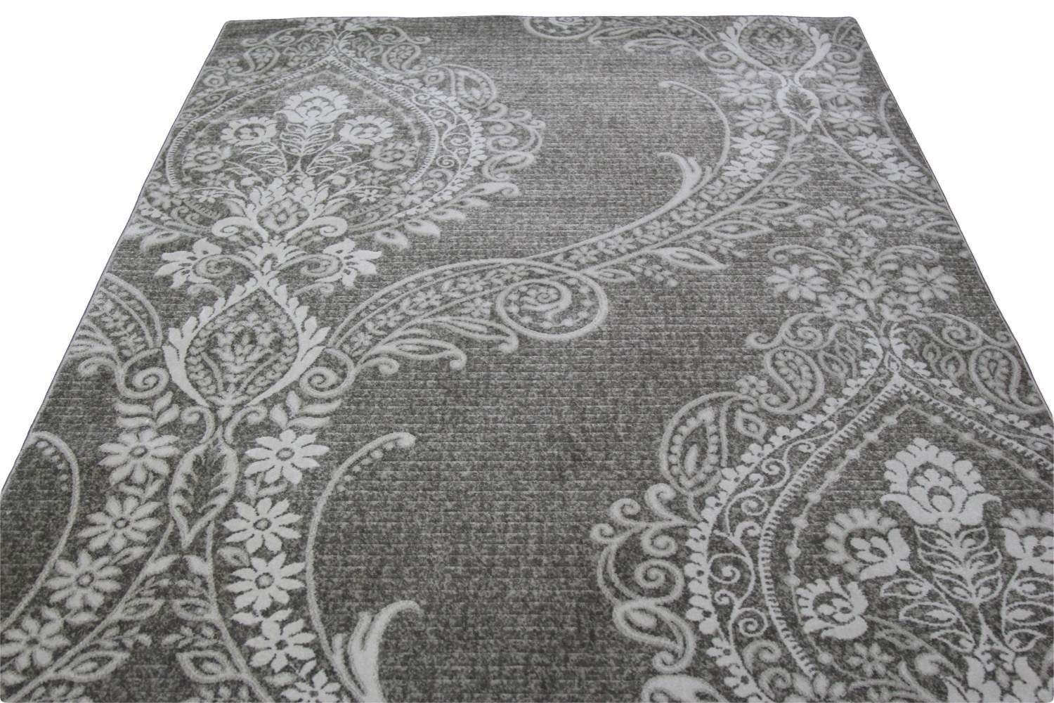 Damask Tone on Tone Gray Rug - Transitional Gray Rugs