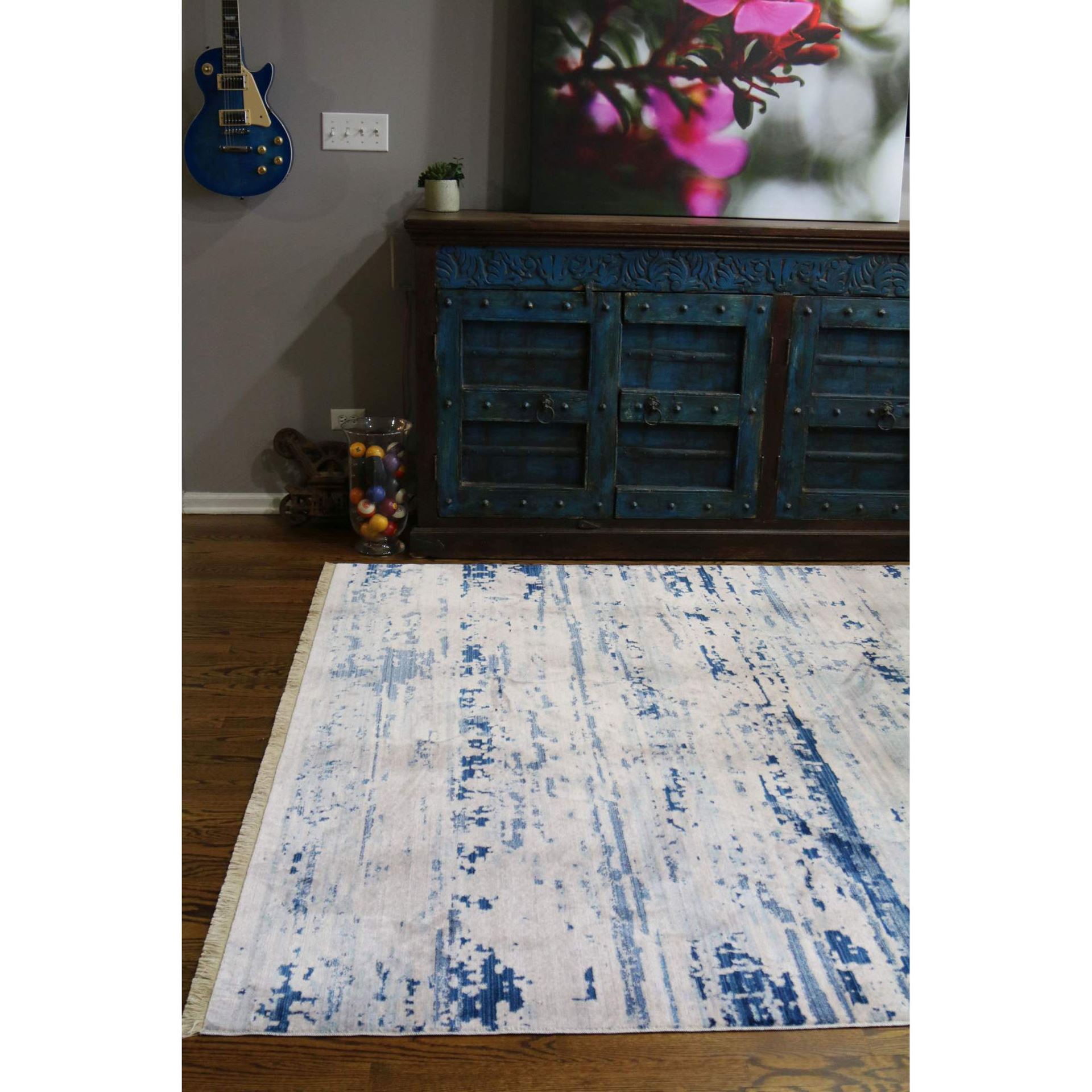 Picasso Relined Abstract Blue Rug - Blue Striped Rug | Cozy Rugs Chicago
