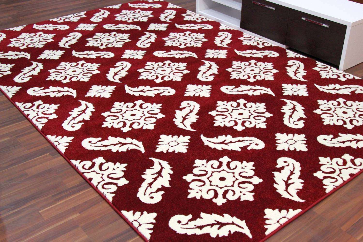 Transitional Floral Red Rug - Floral Contemporary Rug with Trellis Pattern