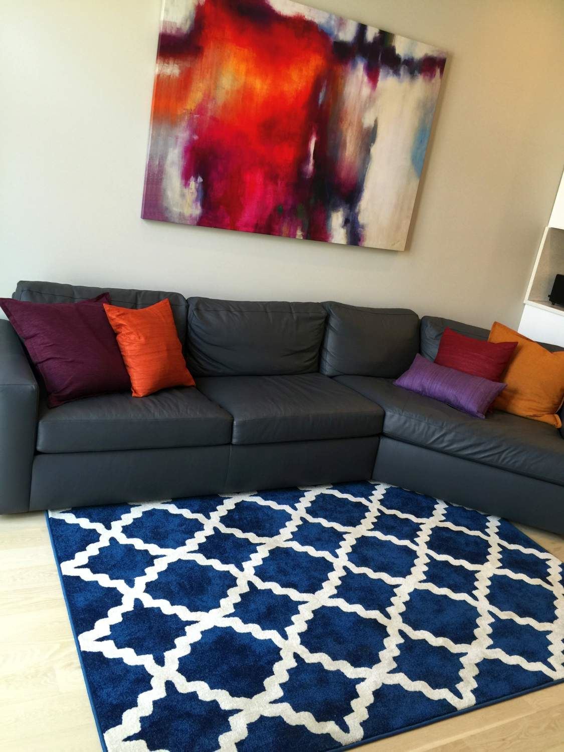 Trellis Blue Rug - Graphic Contemporary Rug with Trellis Pattern