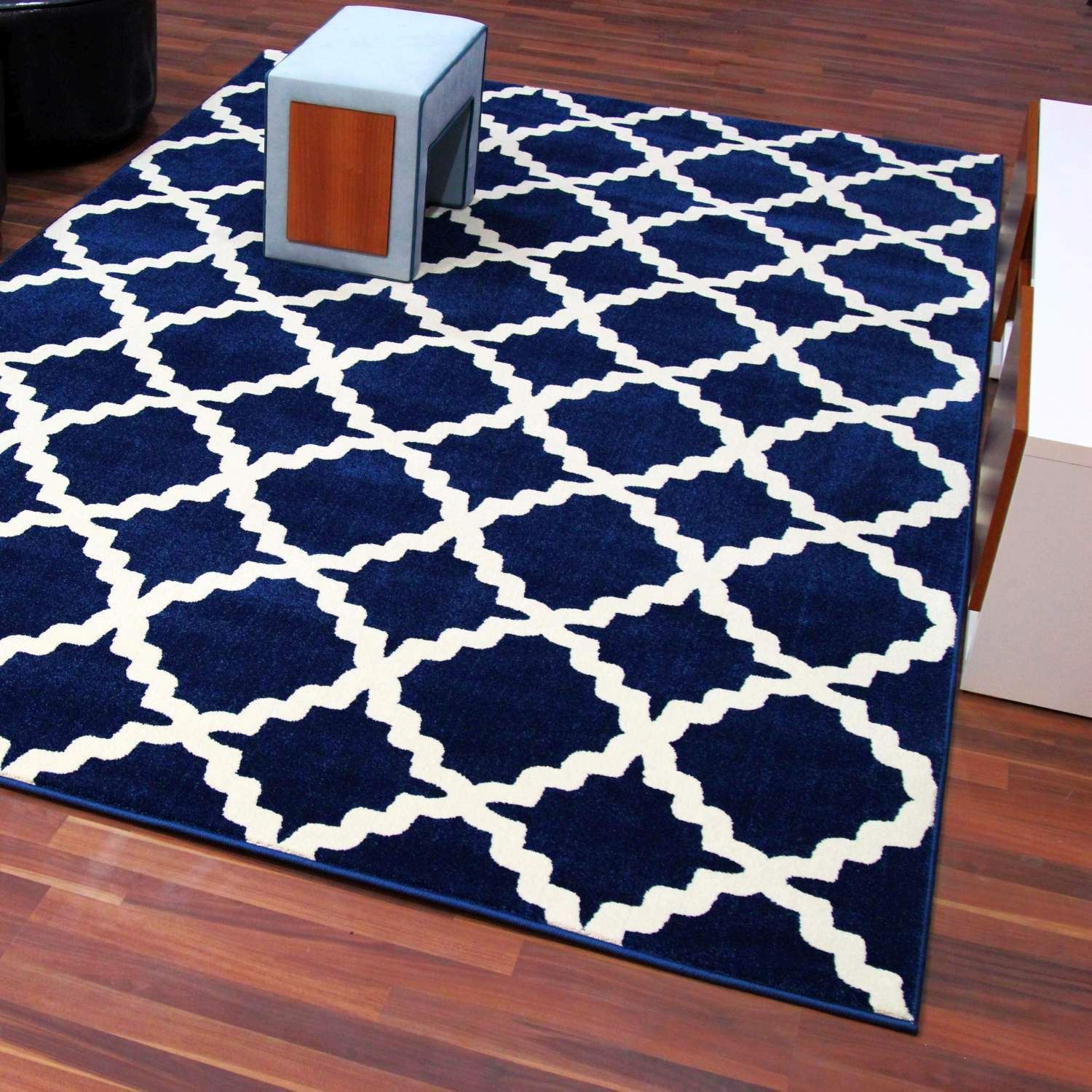 Trellis Blue Rug - Graphic Contemporary Rug with Trellis Pattern