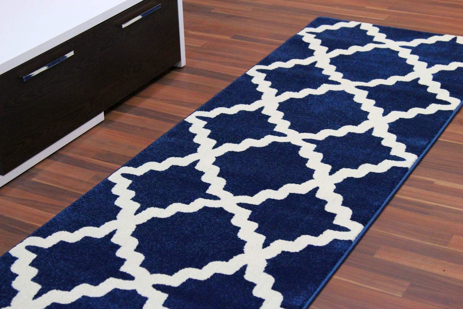 Trellis Blue Rug - Graphic Contemporary Rug with Trellis Pattern