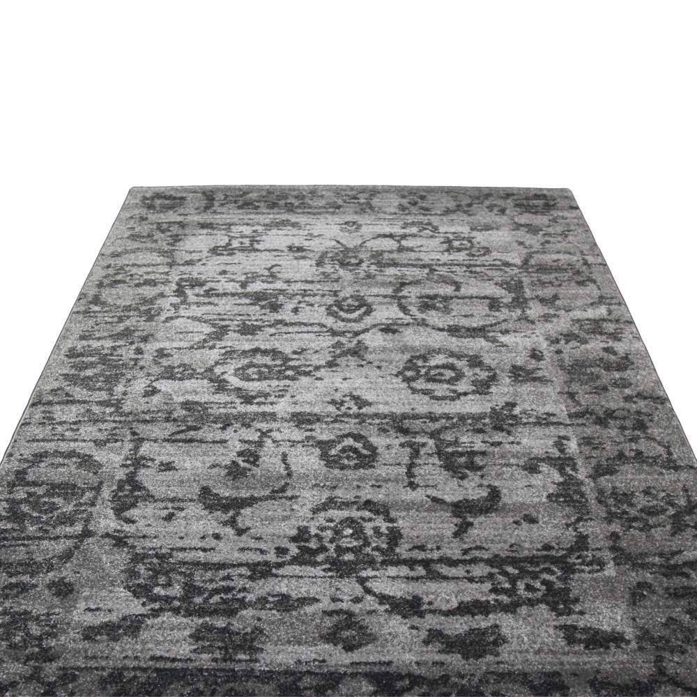 Vintage & Faded Look Gray Rug - Distressed Oriental Inspired Rug